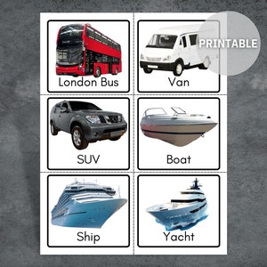 Vehicles Flash Cards, Preschool Flashcards, Printable Montessori Cards ...