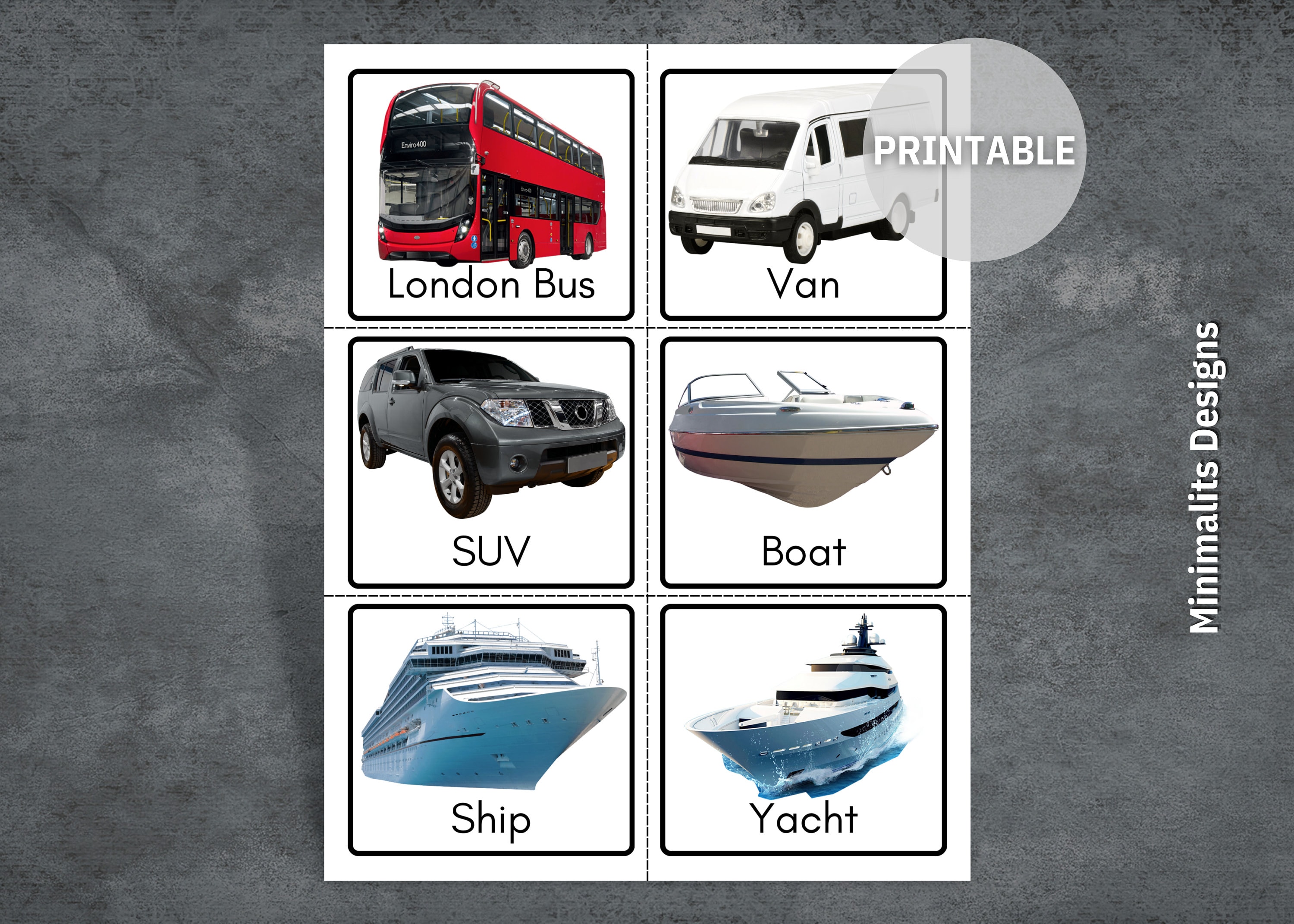 Vehicles Flash Cards, Preschool Flashcards, Printable Montessori Cards ...