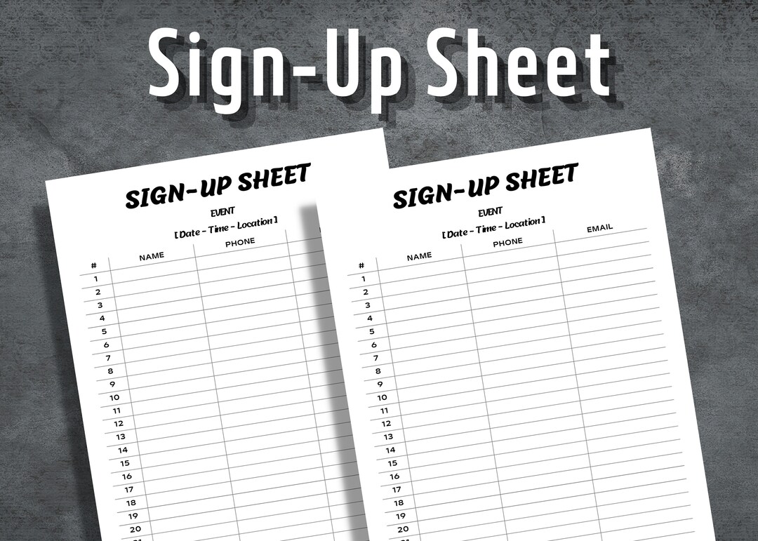 Simple Sign up Sheet, Sign up Template, Sign up Sheet, Event Sign Up ...