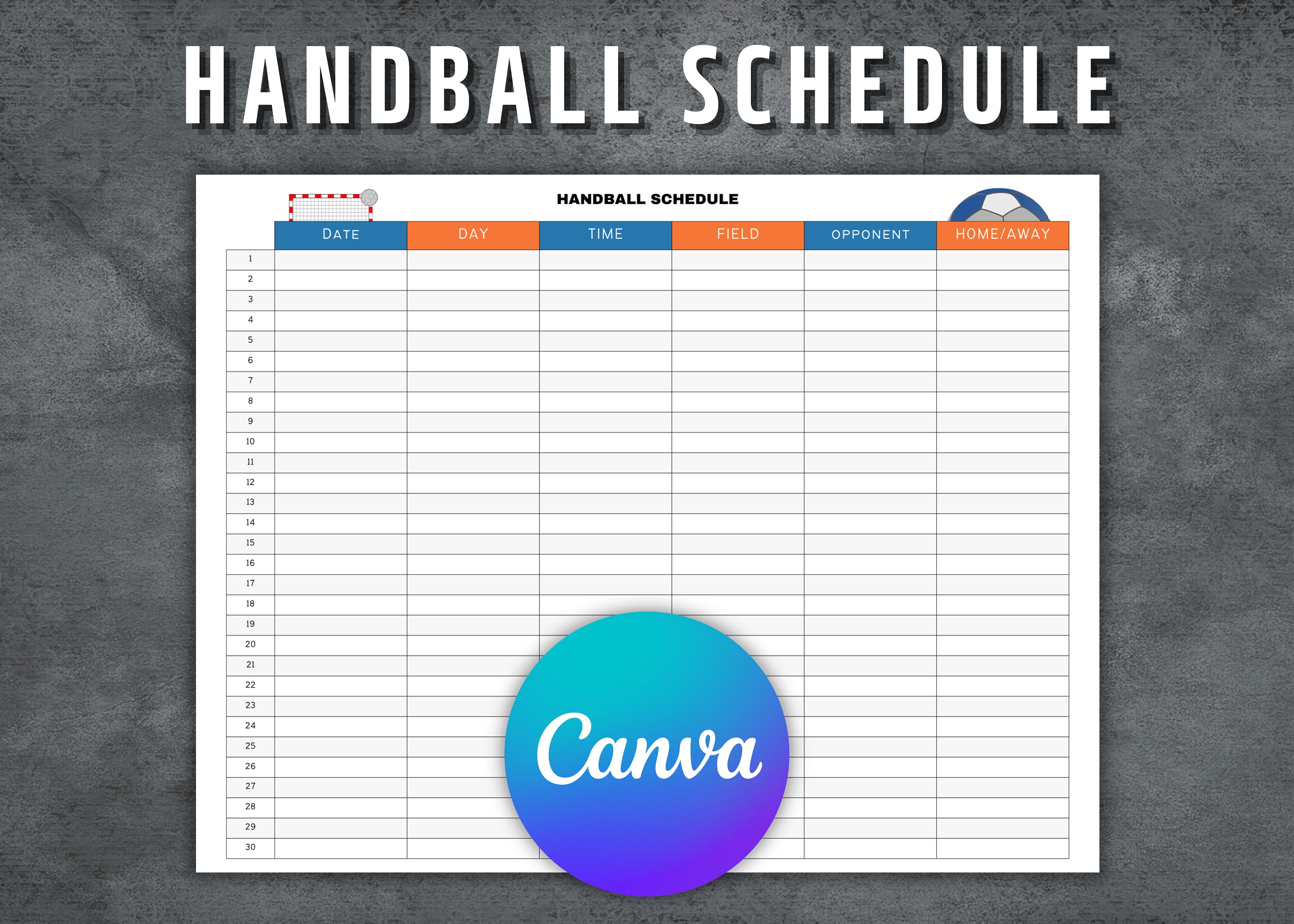 Handball Schedule Template, Printable Handball Schedule, Editable Handball Game Schedule ...