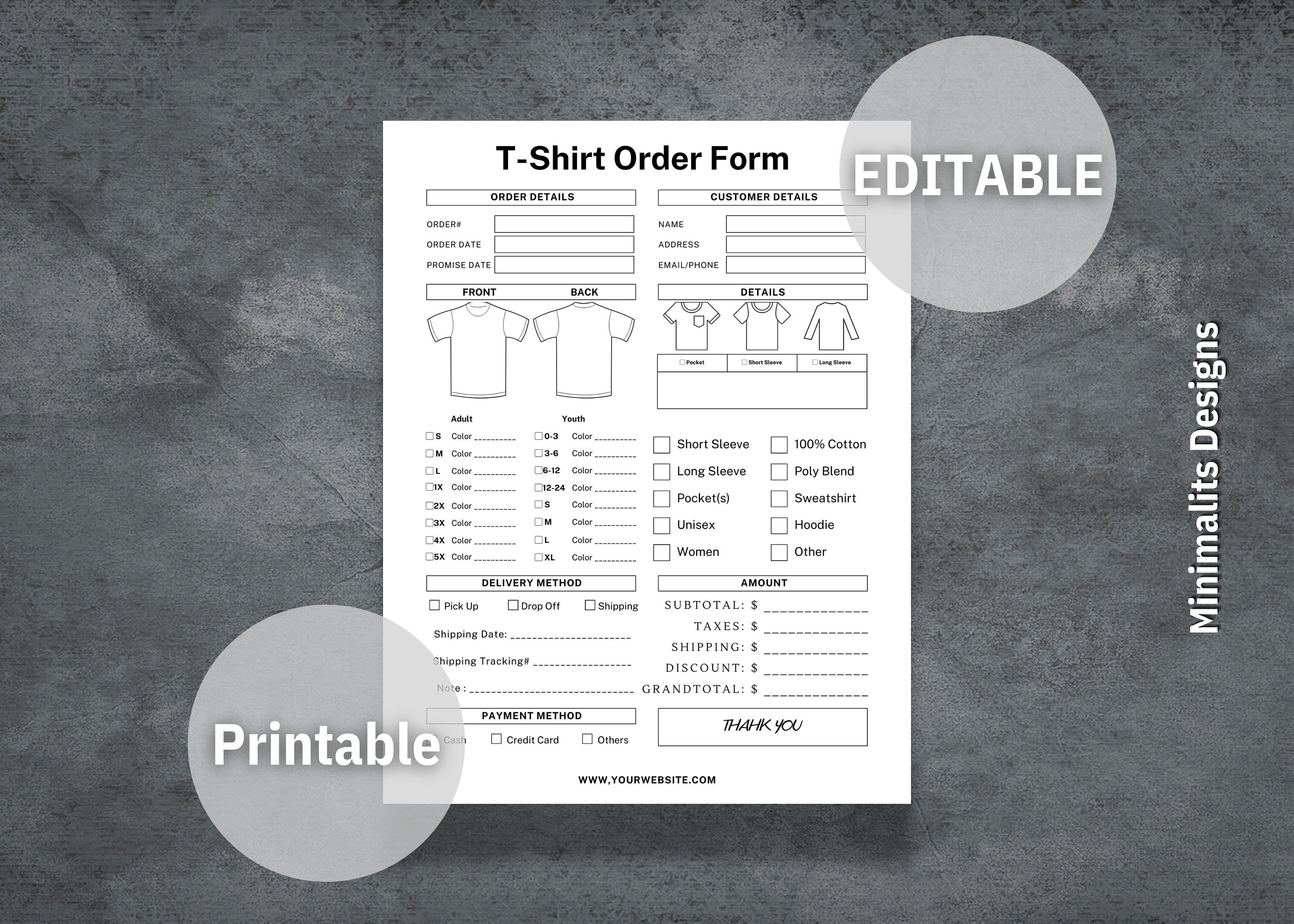 T-shirt Order Form, Custom Order Form, Shirt Order Form Template ...