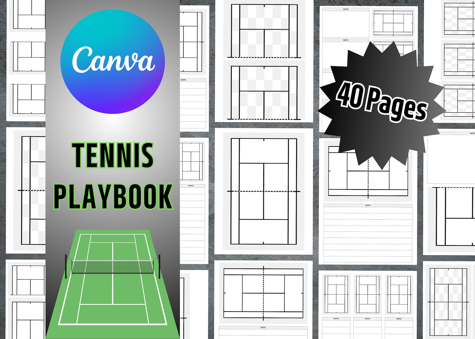Tennis Playbook Template, Printable Blank Tennis Diagrams, Canva ...
