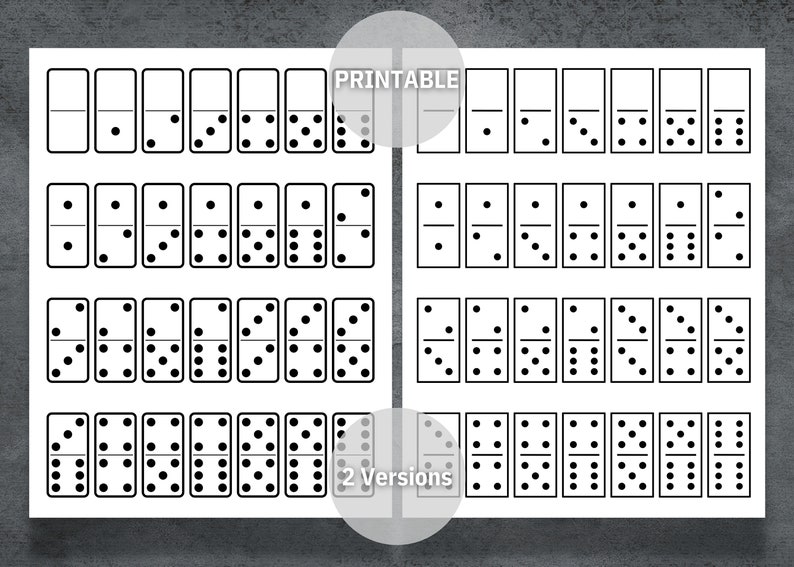 Printable Domino Set, Dominoes Template Set, Printable Dominoes, Domino ...
