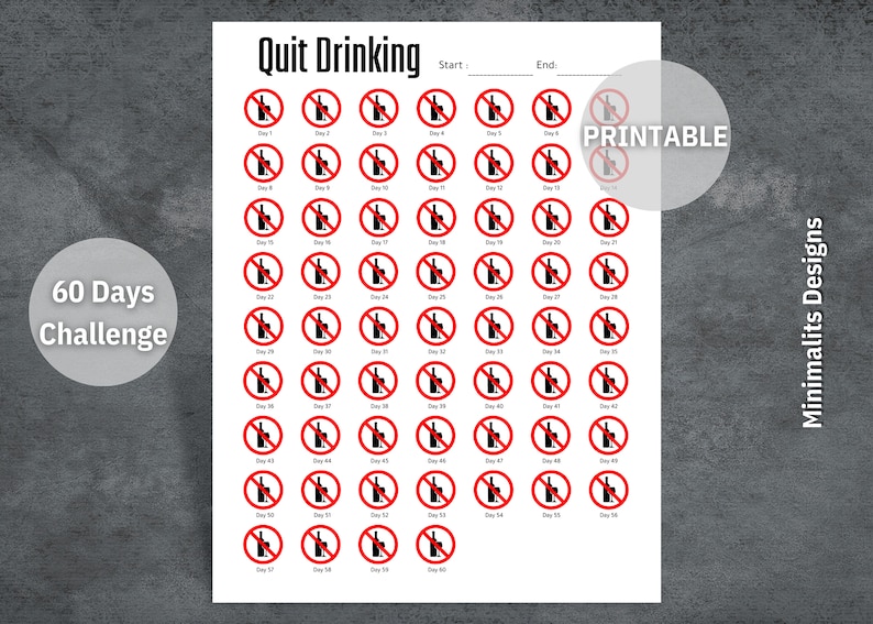 Quit Drinking Challenge, Printable No Alcohol Challenge, Stop Drinking ...