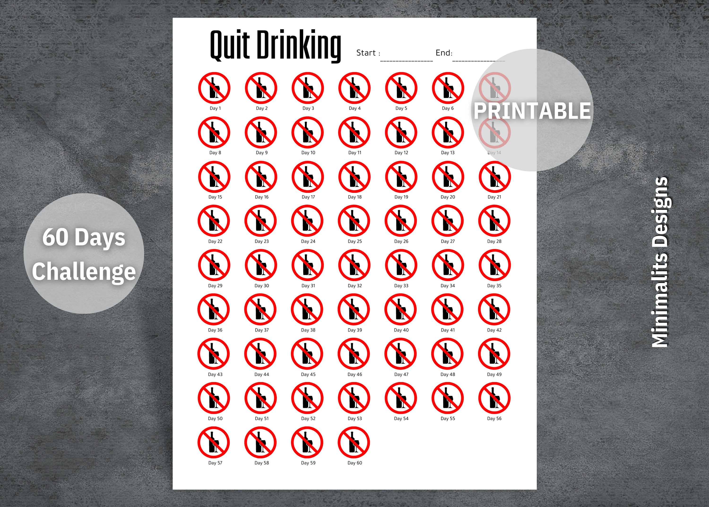 Quit Drinking Challenge, Printable No Alcohol Challenge, Stop Drinking ...