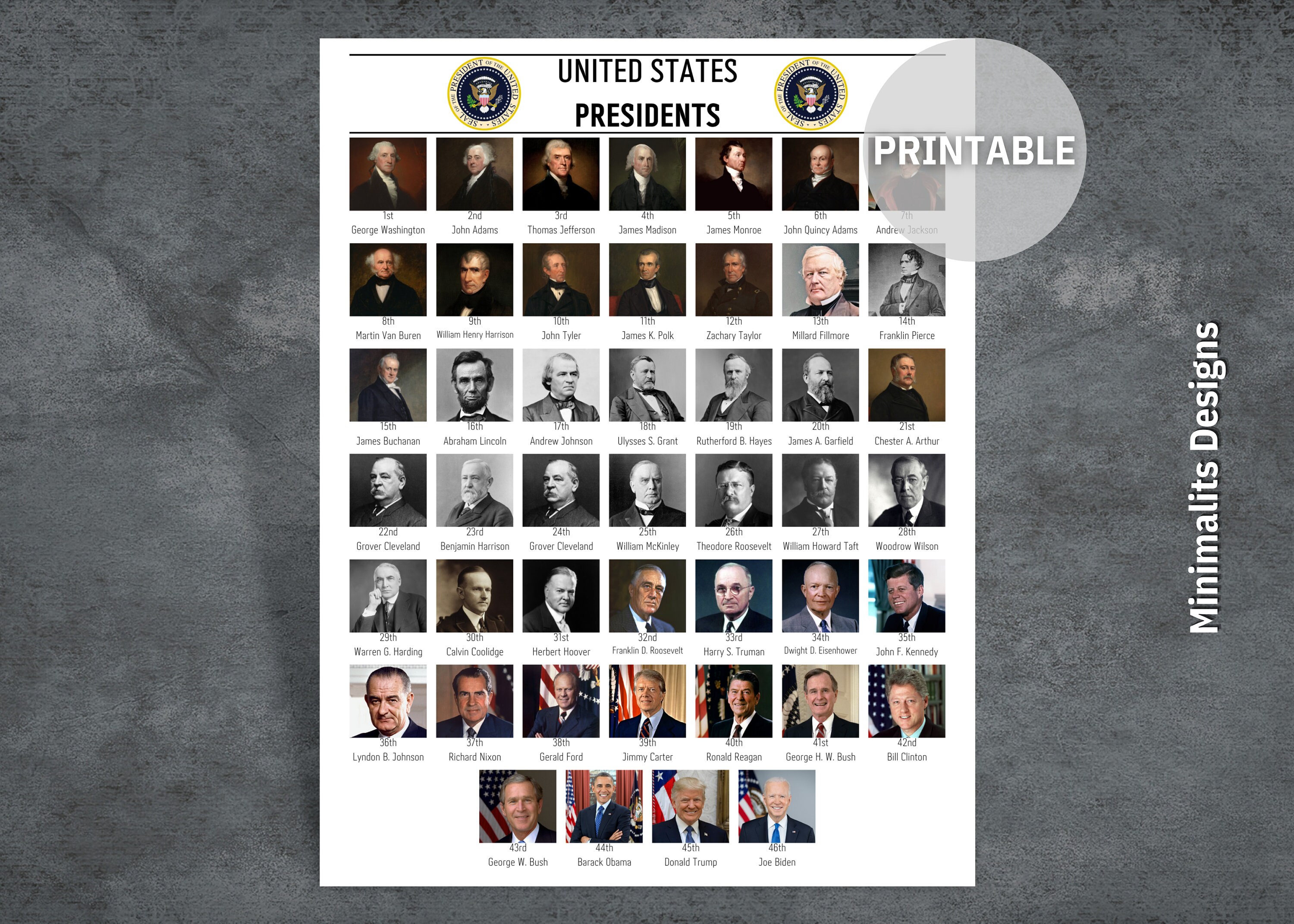 United States Presidents, Preschool Flashcards, Printable Montessori ...