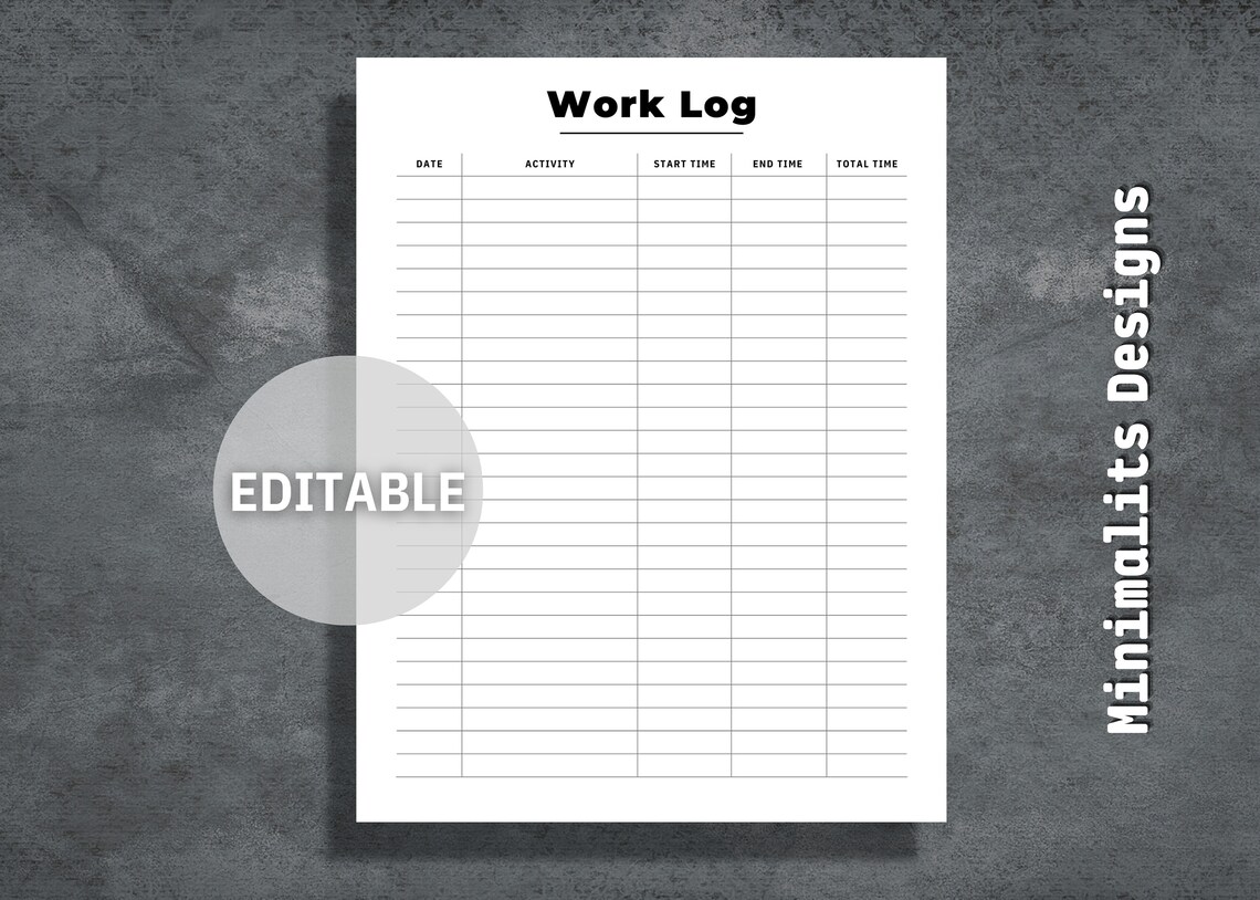 Work Log, Activity Tracker, Editable Work Log Sheet, Time Tracker ...