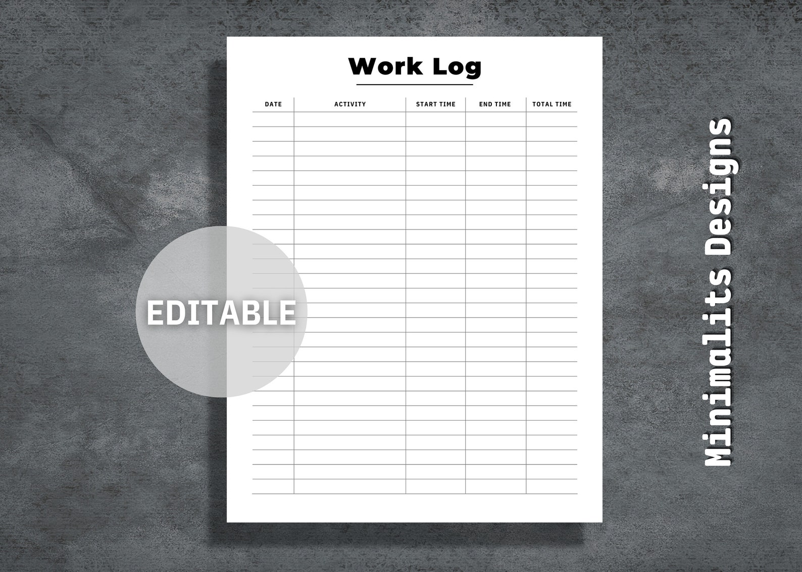 Work Log, Activity Tracker, Editable Work Log Sheet, Time Tracker ...