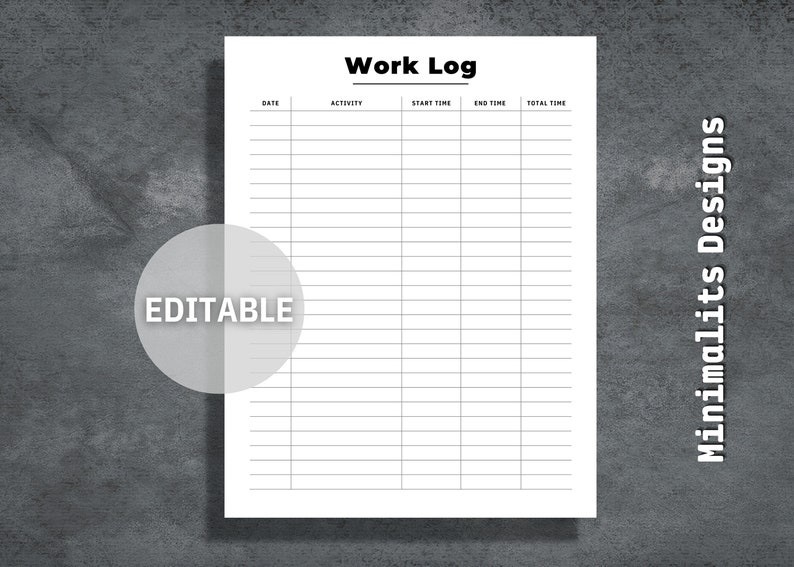 Work Log, Activity Tracker, Editable Work Log Sheet, Time Tracker ...