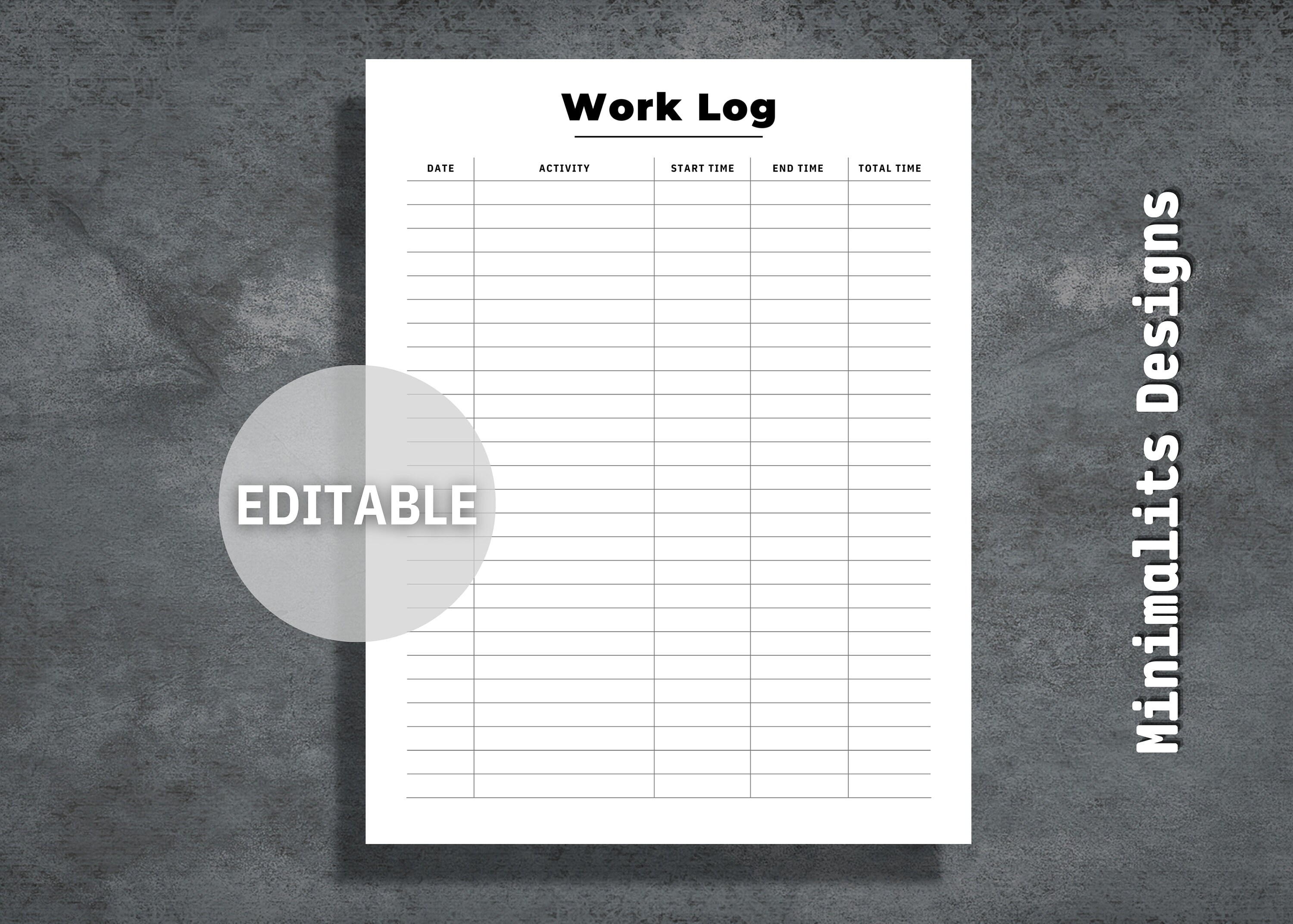 Work Log, Activity Tracker, Editable Work Log Sheet, Time Tracker ...