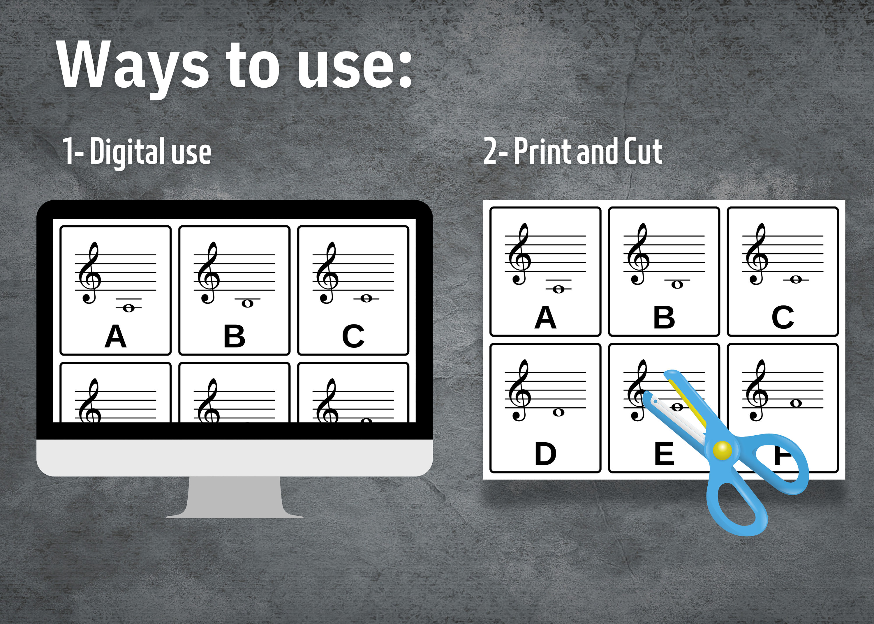 Treble Clef Flash Cards, Printable Music Note Flash Cards, Treble Clef ...
