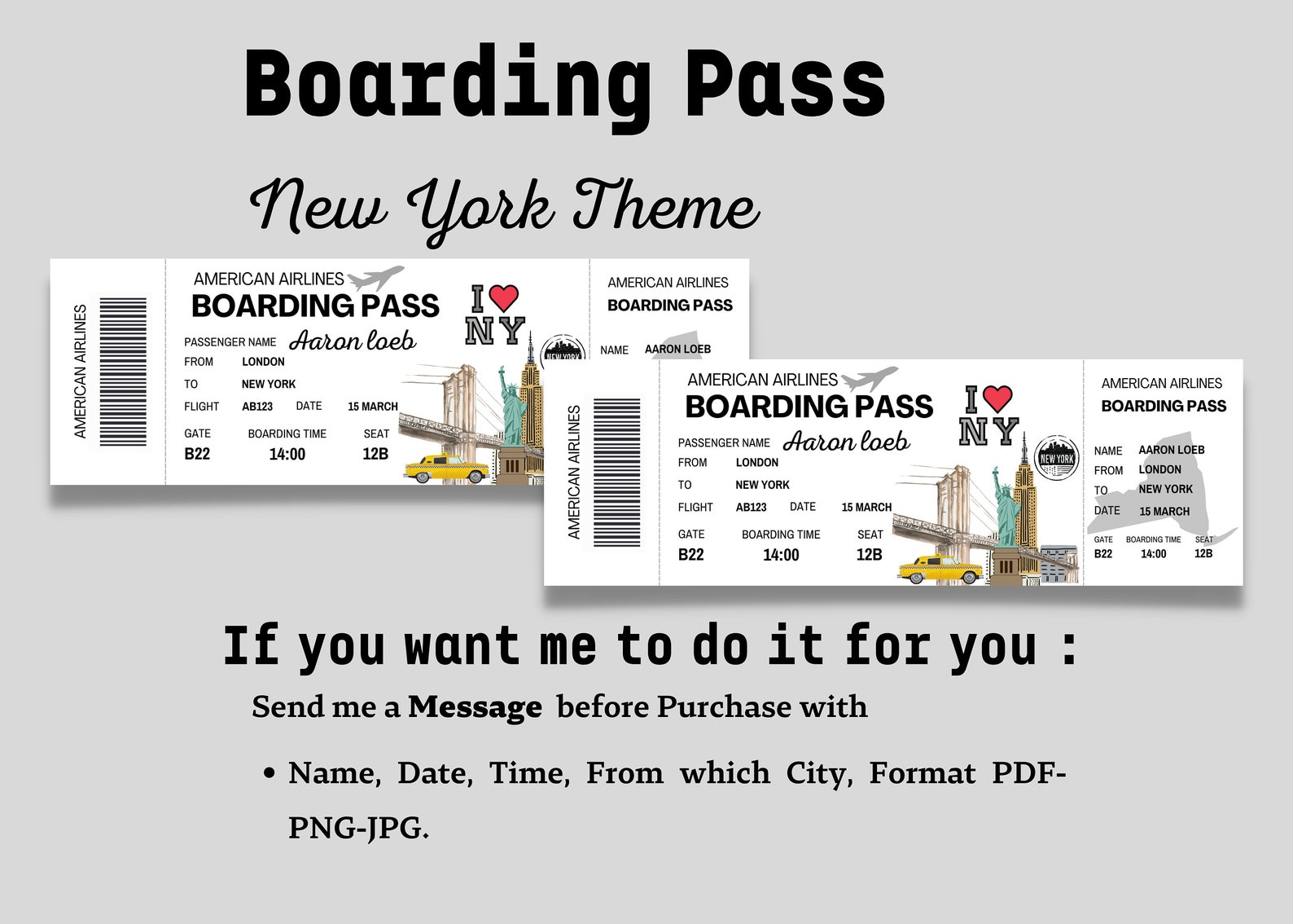 New York Boarding Pass, Editable Boarding Pass, Vacation Ticket ...