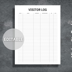 Visitor Log, Visitor Logbook, Visitor Tracker Form, Printable Visitor ...