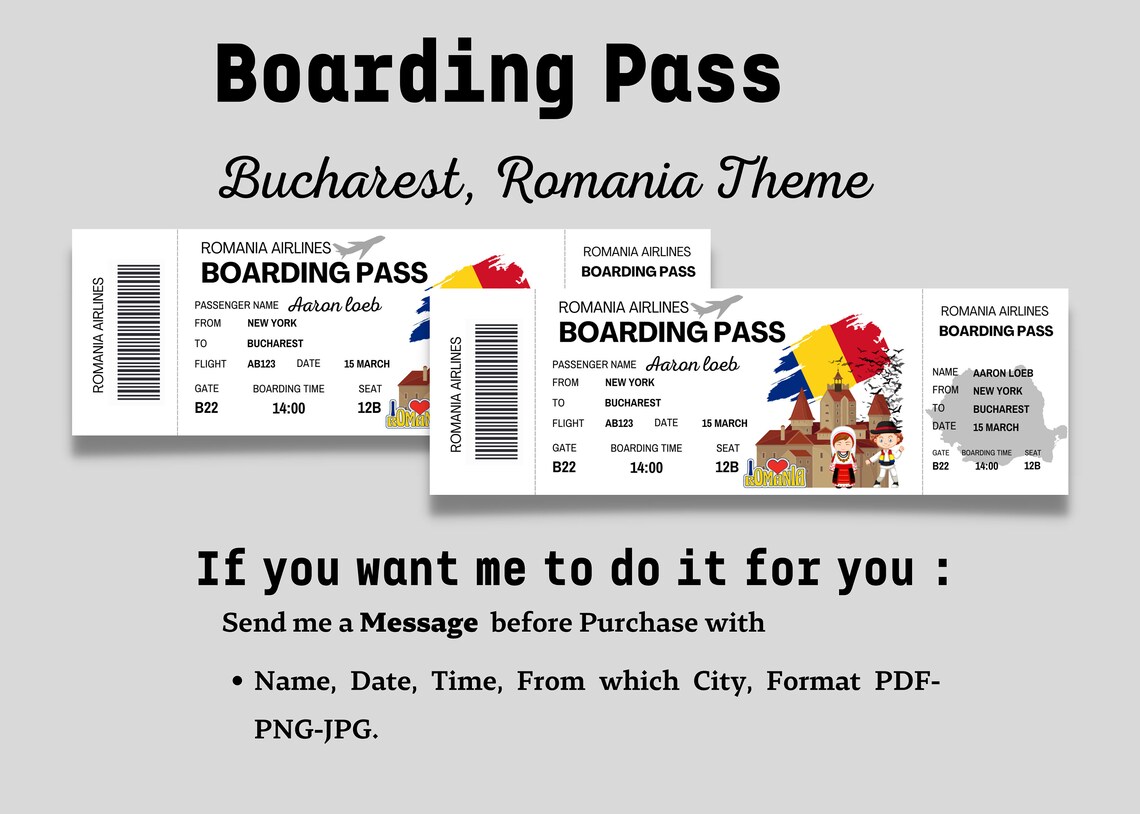 Romania Boarding Pass, Editable Boarding Pass, Vacation Ticket ...