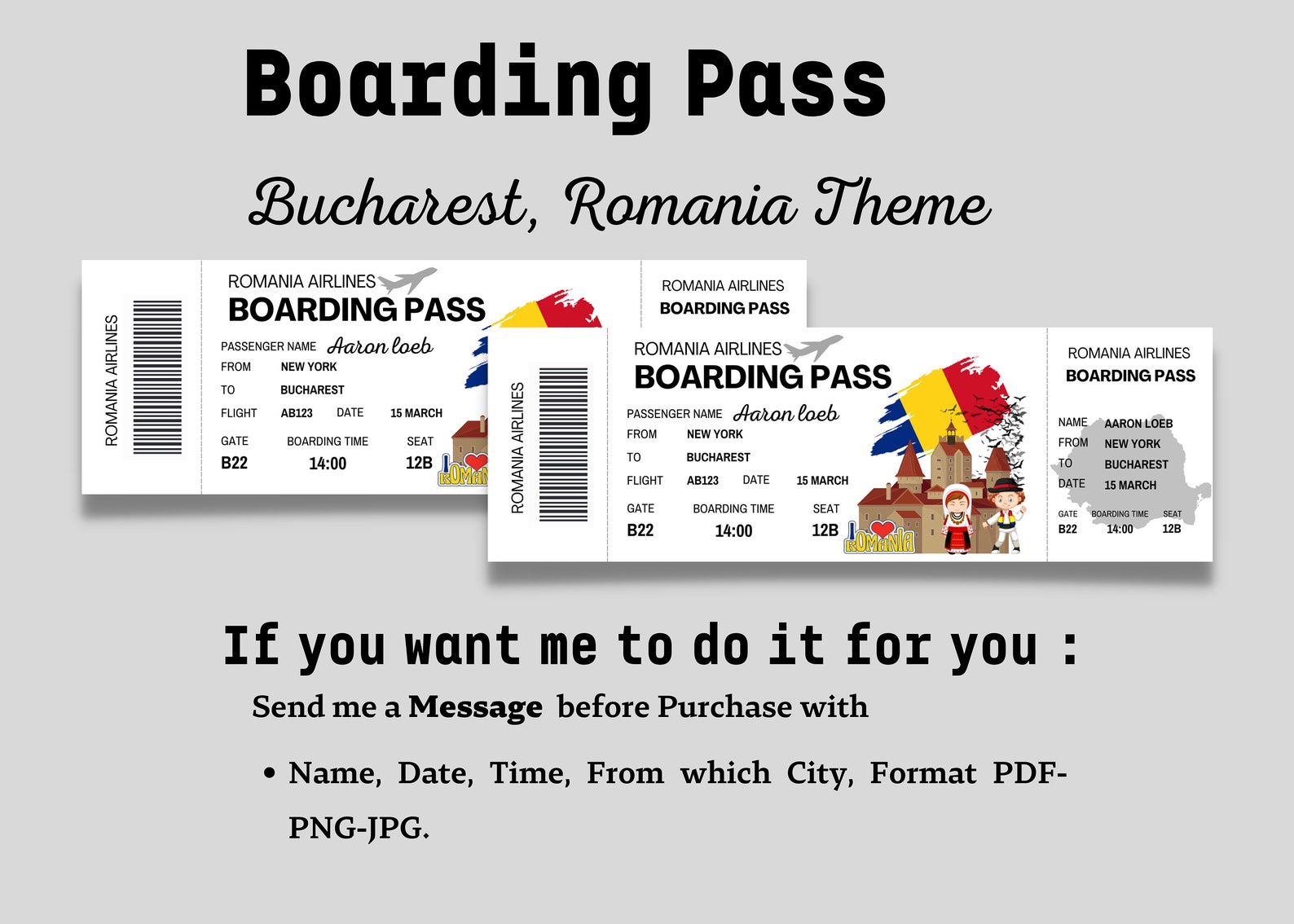 Romania Boarding Pass, Editable Boarding Pass, Vacation Ticket ...