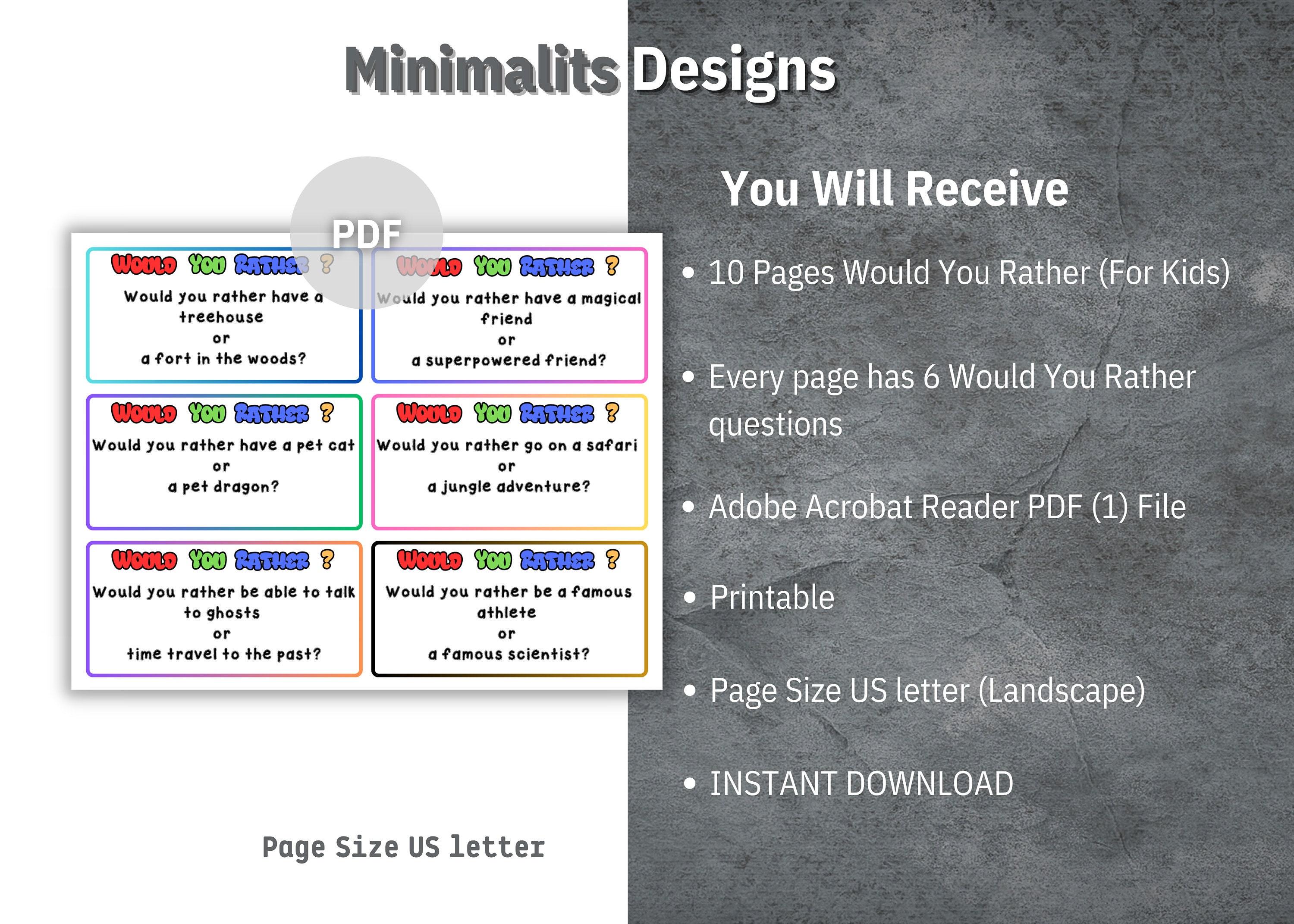 Would You Rather, Would You Rather for Kids, Printable Card Game, Kids ...