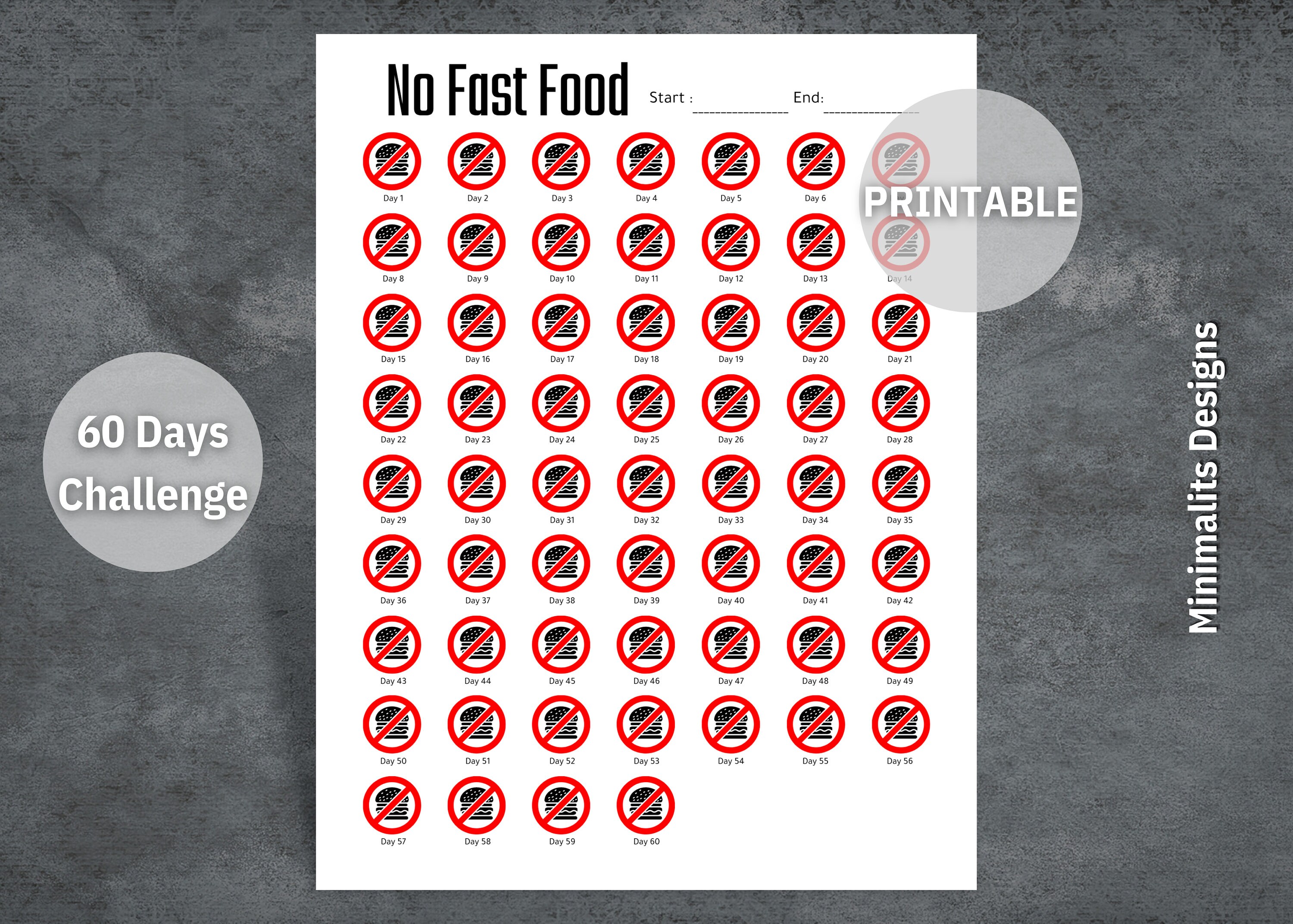 Quit Fast Food Challenge, Printable No Fast Food Challenge, No Fast ...