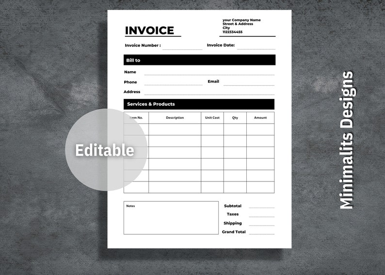 Invoice Template, Editable Invoice, Invoice Sheet, Printable Invoice ...