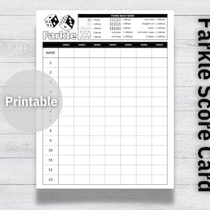 Farkle Score Card, Farkle Score Pad, Dice Game Card, Farkle Game ...