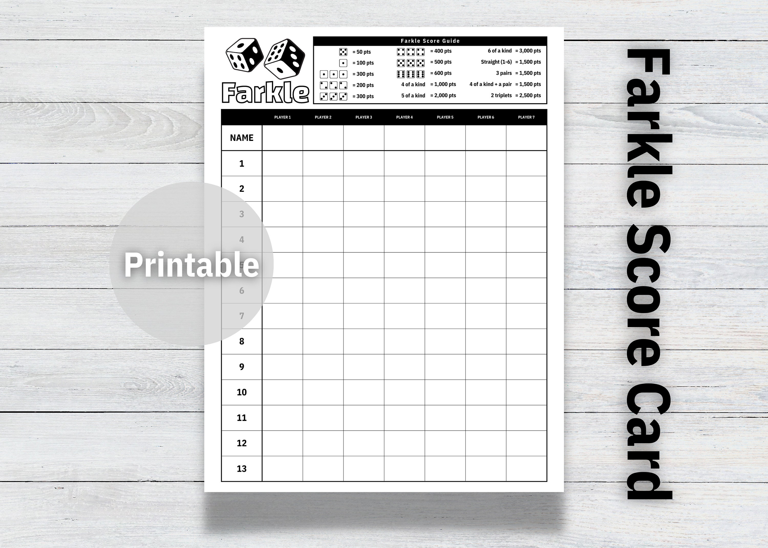Farkle Score Card, Farkle Score Pad, Dice Game Card, Farkle Game ...