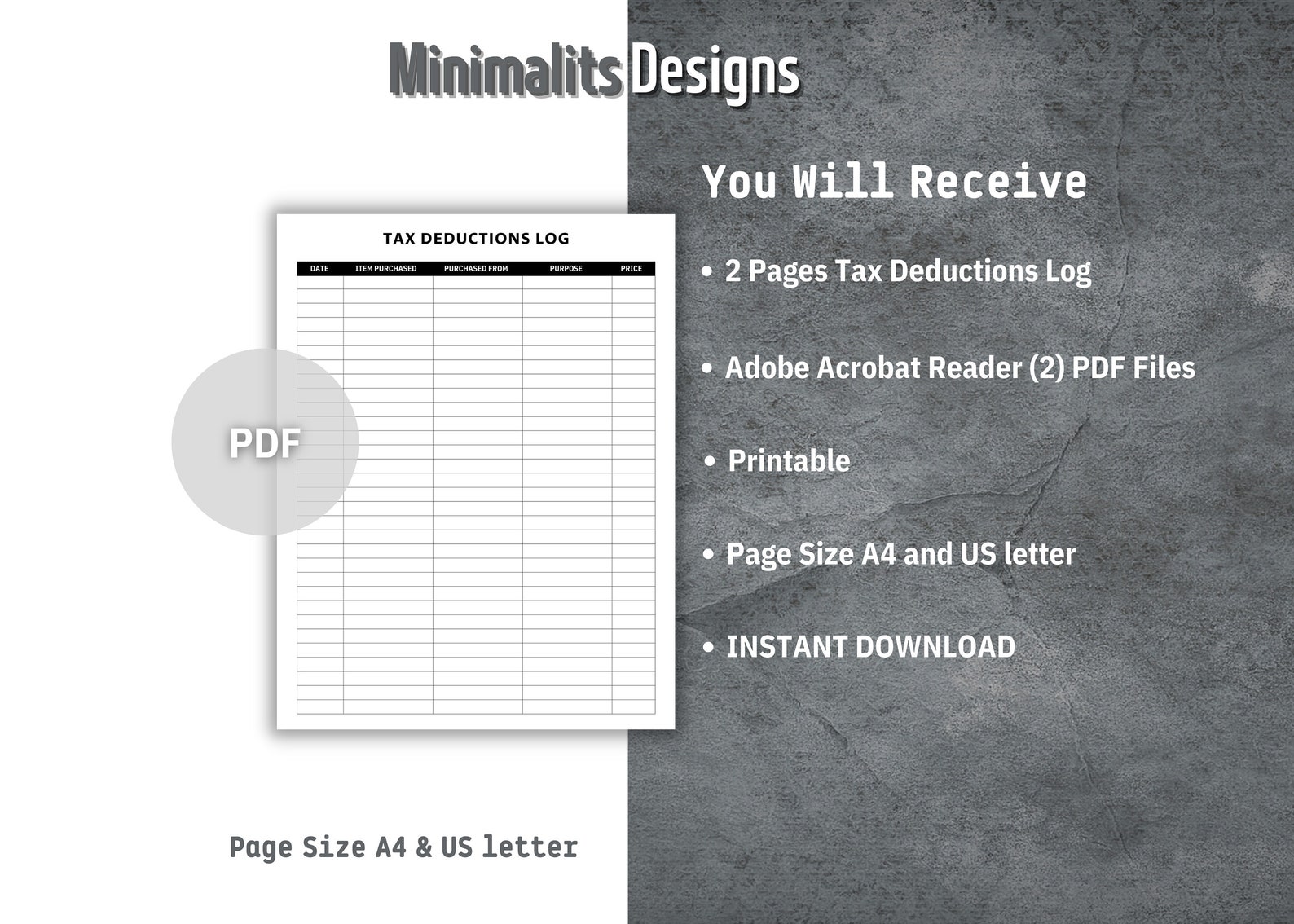 Tax Deductions Log, Financial Planner, Business Tax Log, Purchase ...