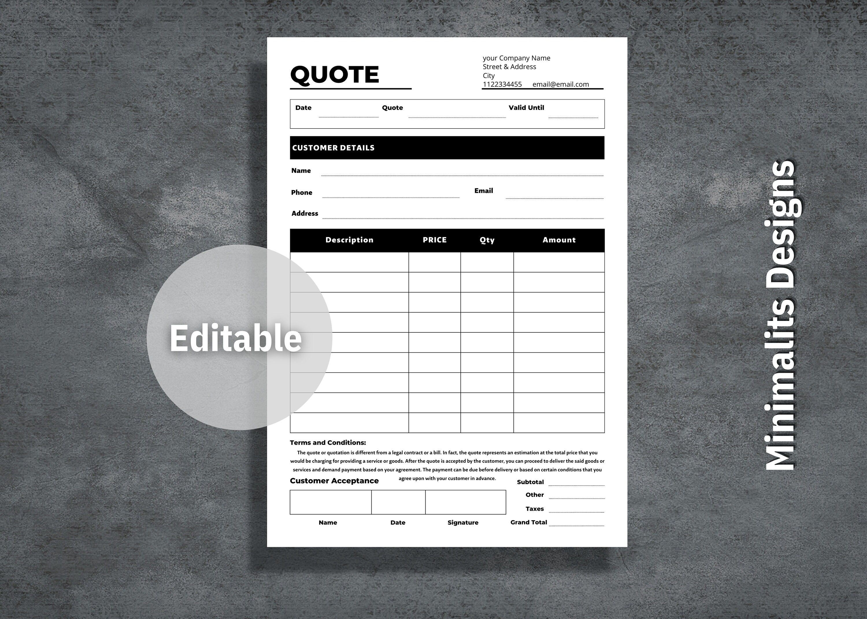 Quote Template Editable Quote Sheet Job Proposal Job Quote - Etsy