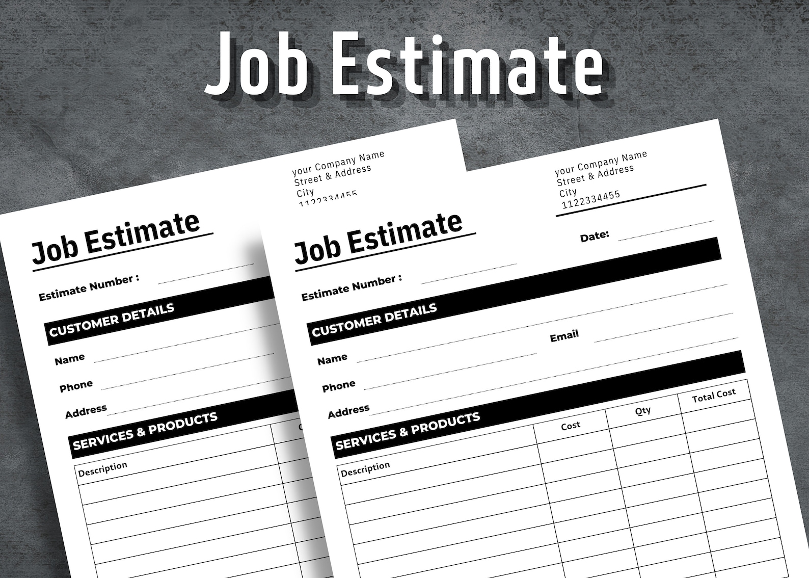 Job Estimate, Editable Job Estimate, Contractor Estimate, Job Estimate ...