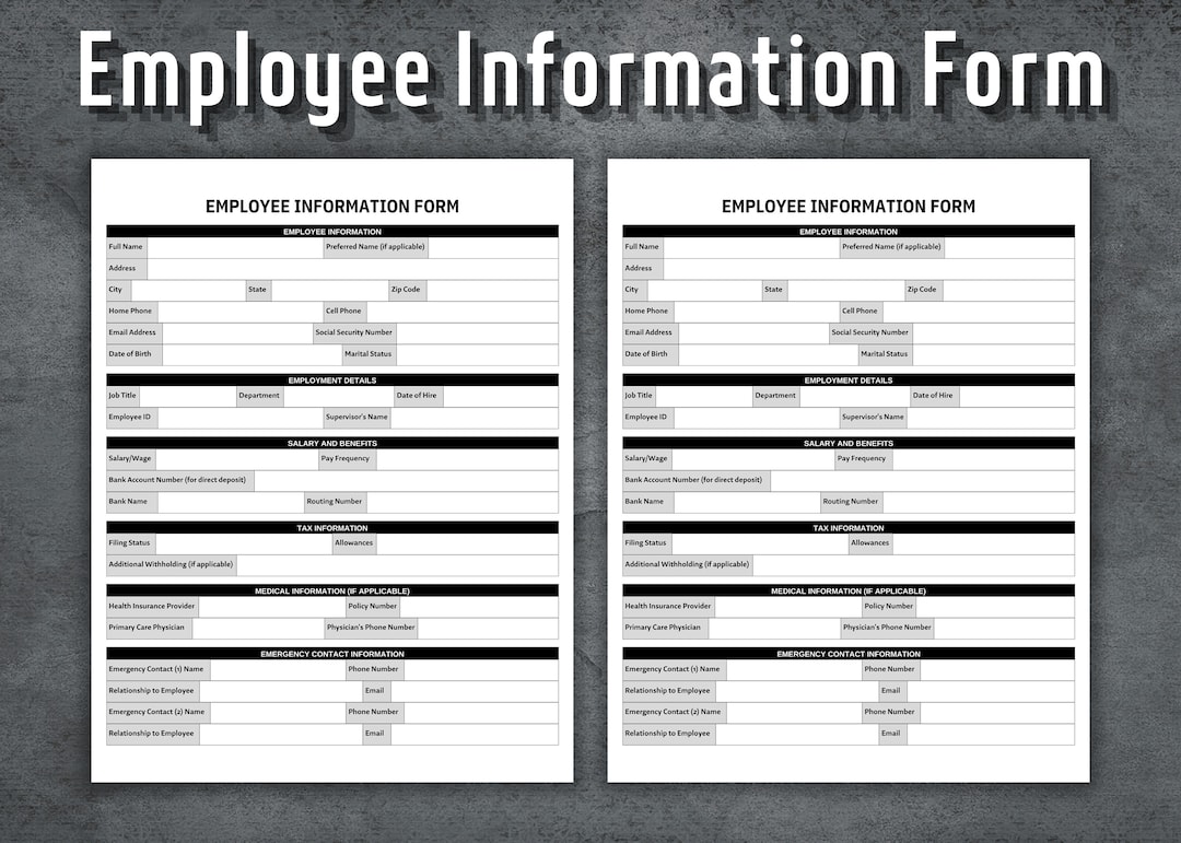Employee Information Form, Printable New Hire Template, HR Template ...