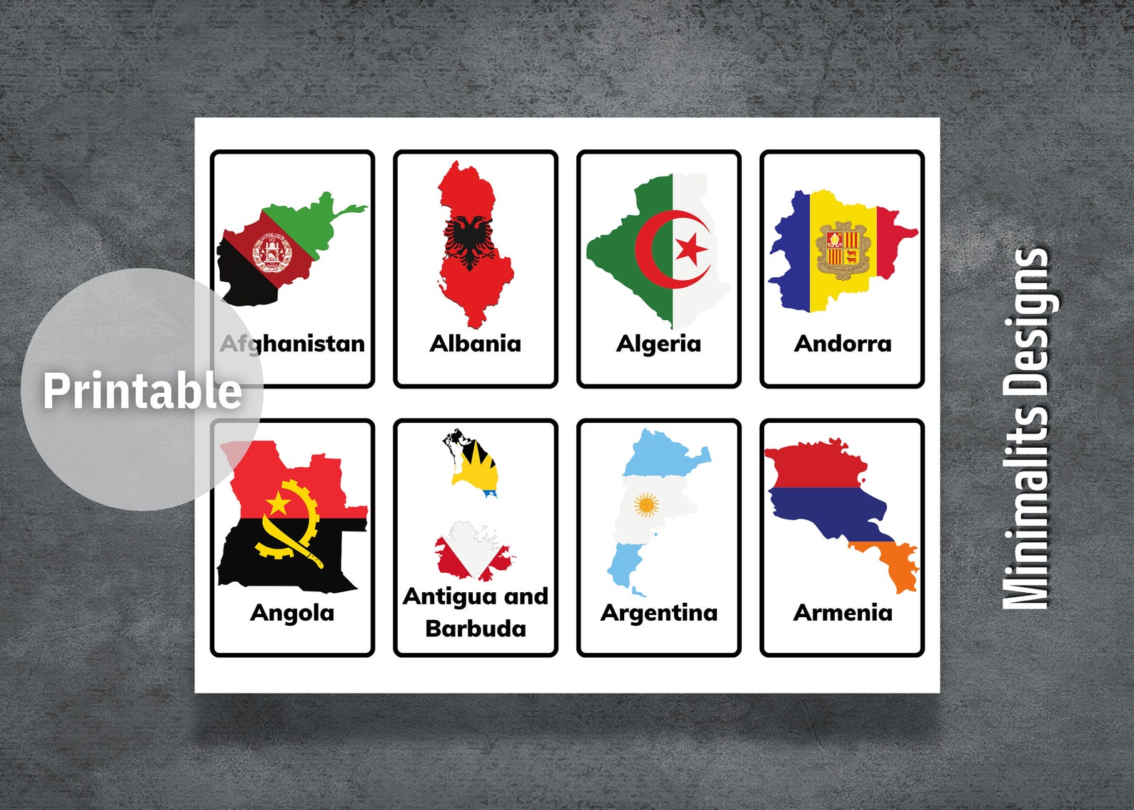 Countries Maps With Flags Flash Cards, Printable Flashcards, United ...