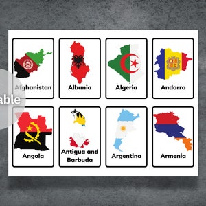 Countries Maps With Flags Flash Cards, Printable Flashcards, United ...