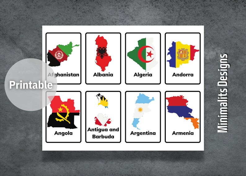 Countries Maps With Flags Flash Cards, Printable Flashcards, United ...