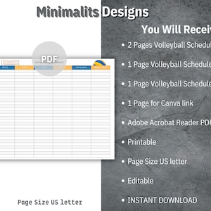 Volleyball Schedule Template, Printable Volleyball Schedule, Editable ...