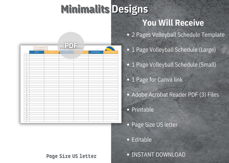 Volleyball Schedule Template, Printable Volleyball Schedule, Editable ...
