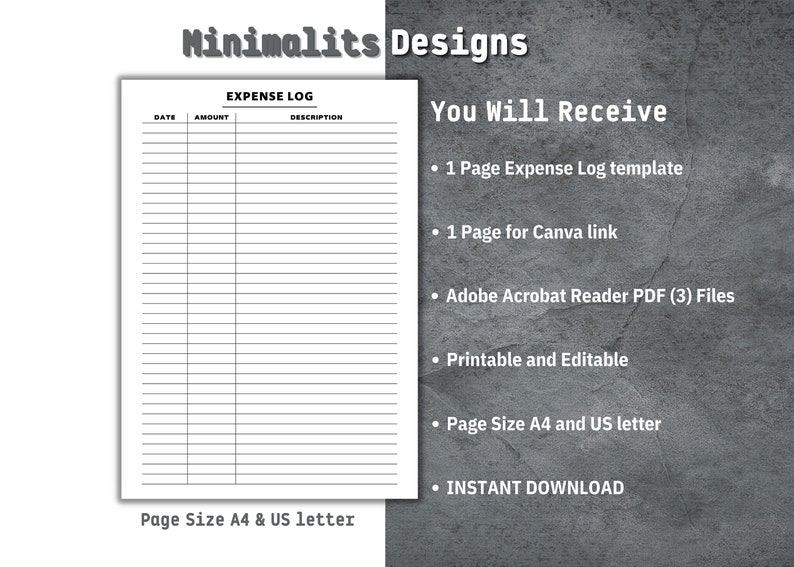 Expense Log, Spending Log, Purchase Tracker, Expense Tracker, Printable ...