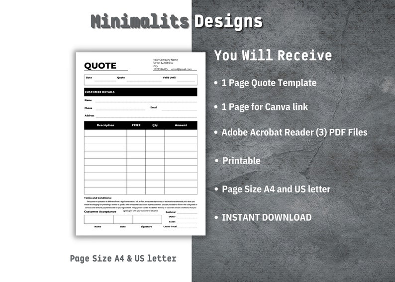 Quote Template, Editable Quote Sheet, Job Proposal, Job Quote, Quote ...