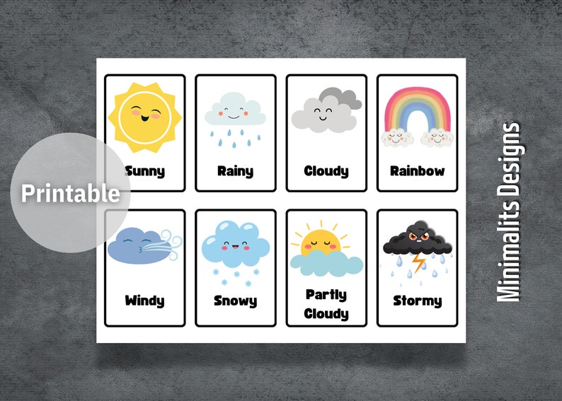 Weather Flash Cards Printable Flashcards Classroom - Etsy