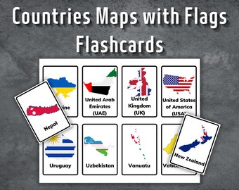 Countries Maps With Flags Flash Cards, Printable Flashcards, United ...