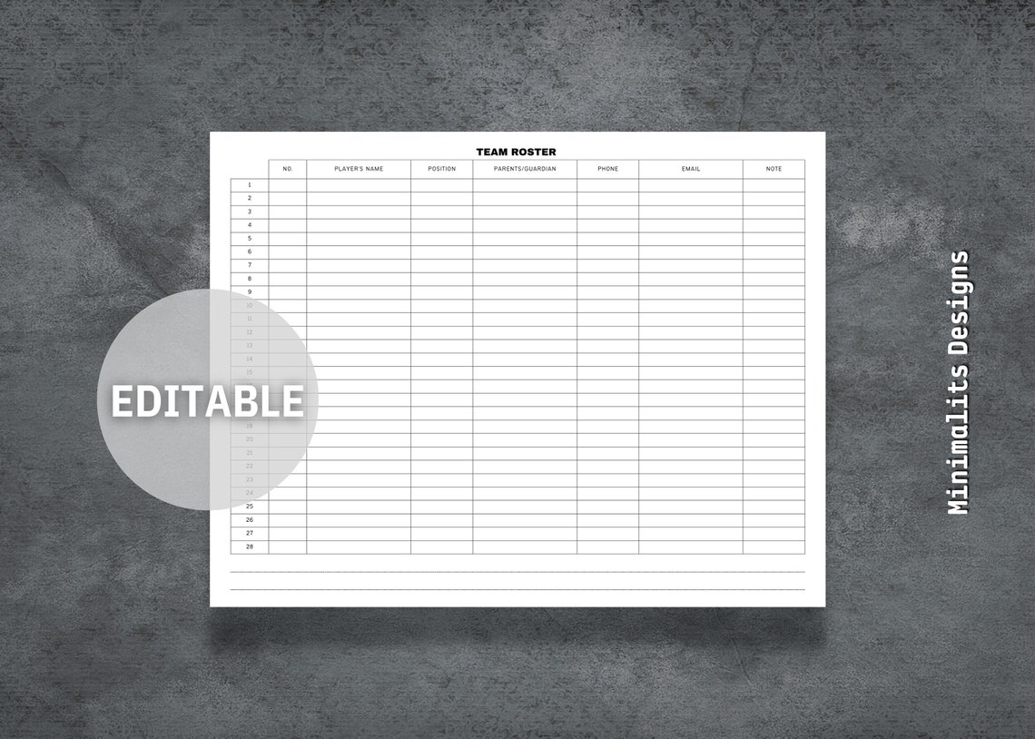 Team Roster, Soccer Team Roster, Printable Team Roster, Sport Roster ...