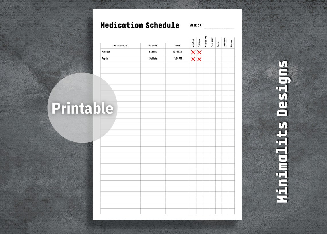 Medication Schedule, Medication Tracker, Medication Log, Weekly Pill ...
