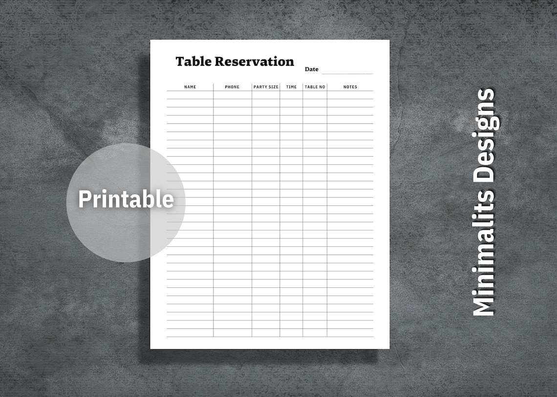 Table Reservation List Restaurant Table Reservation List - Etsy