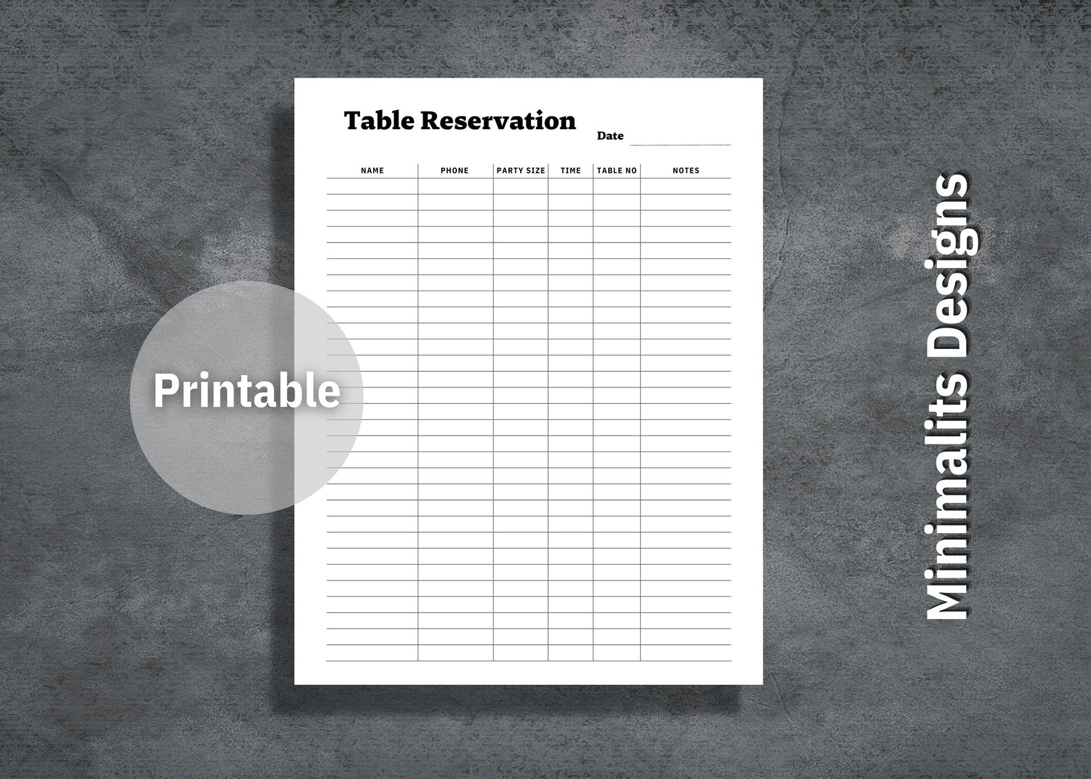 Table Reservation List, Restaurant Table Reservation List, Printable ...