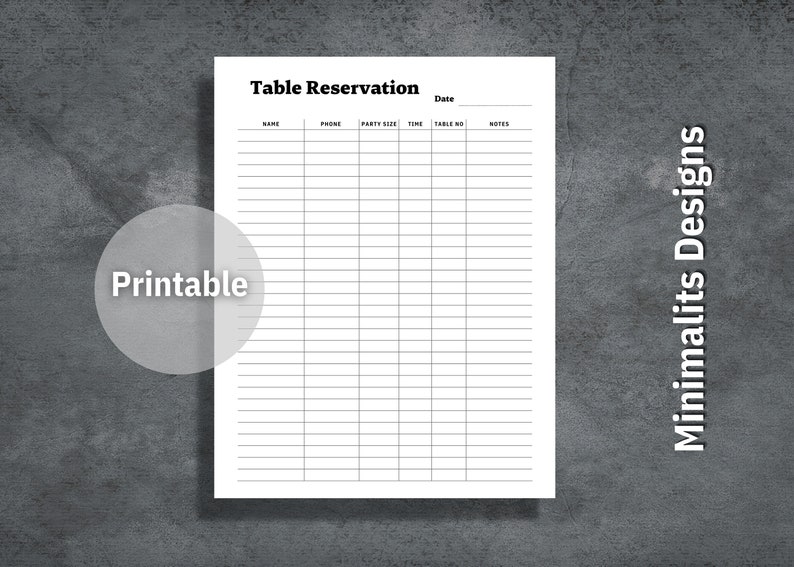 Table Reservation List, Restaurant Table Reservation List, Printable ...