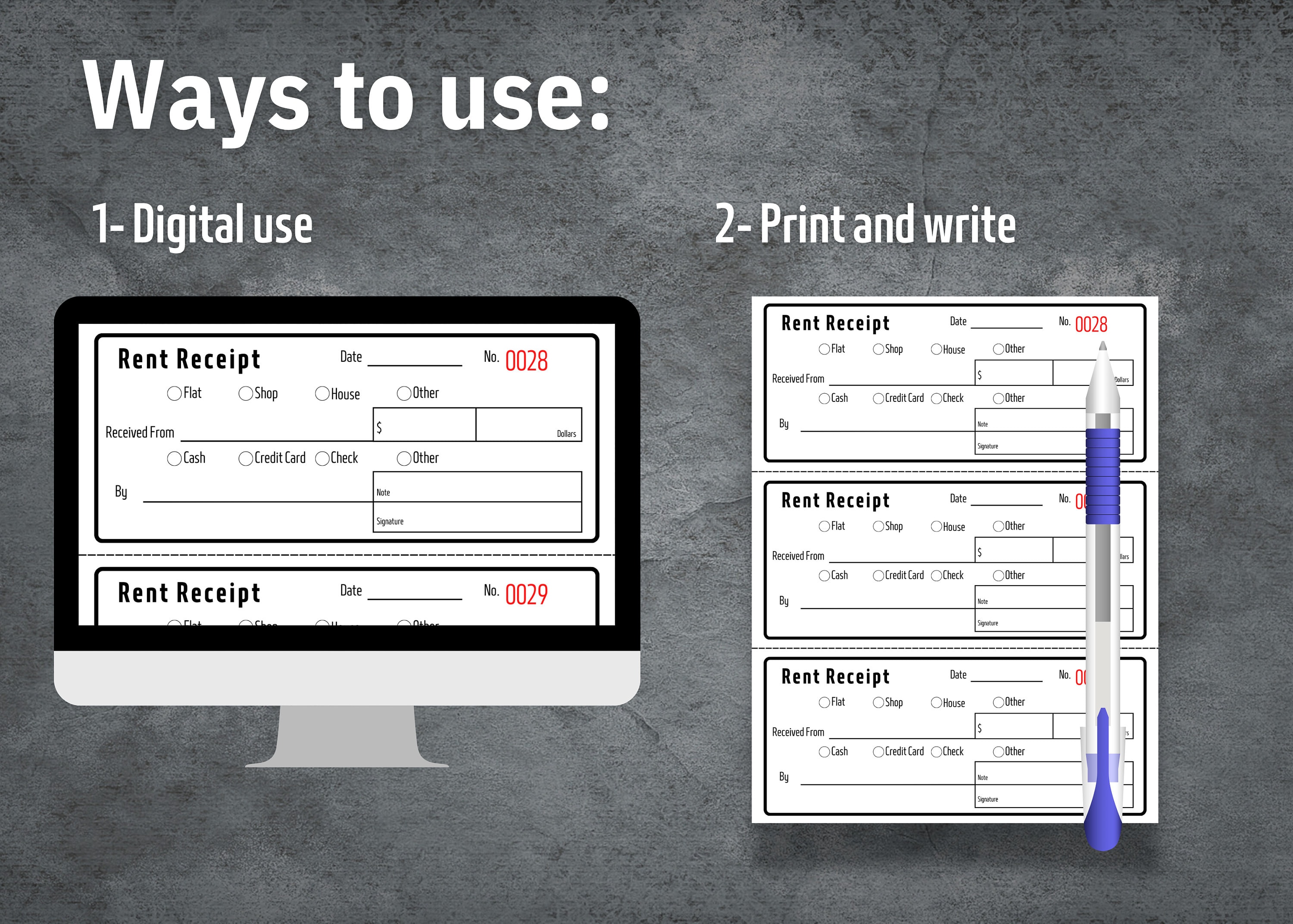Rent Receipt, Printable Receipt, Cash Receipt, Rent Receipt Template ...
