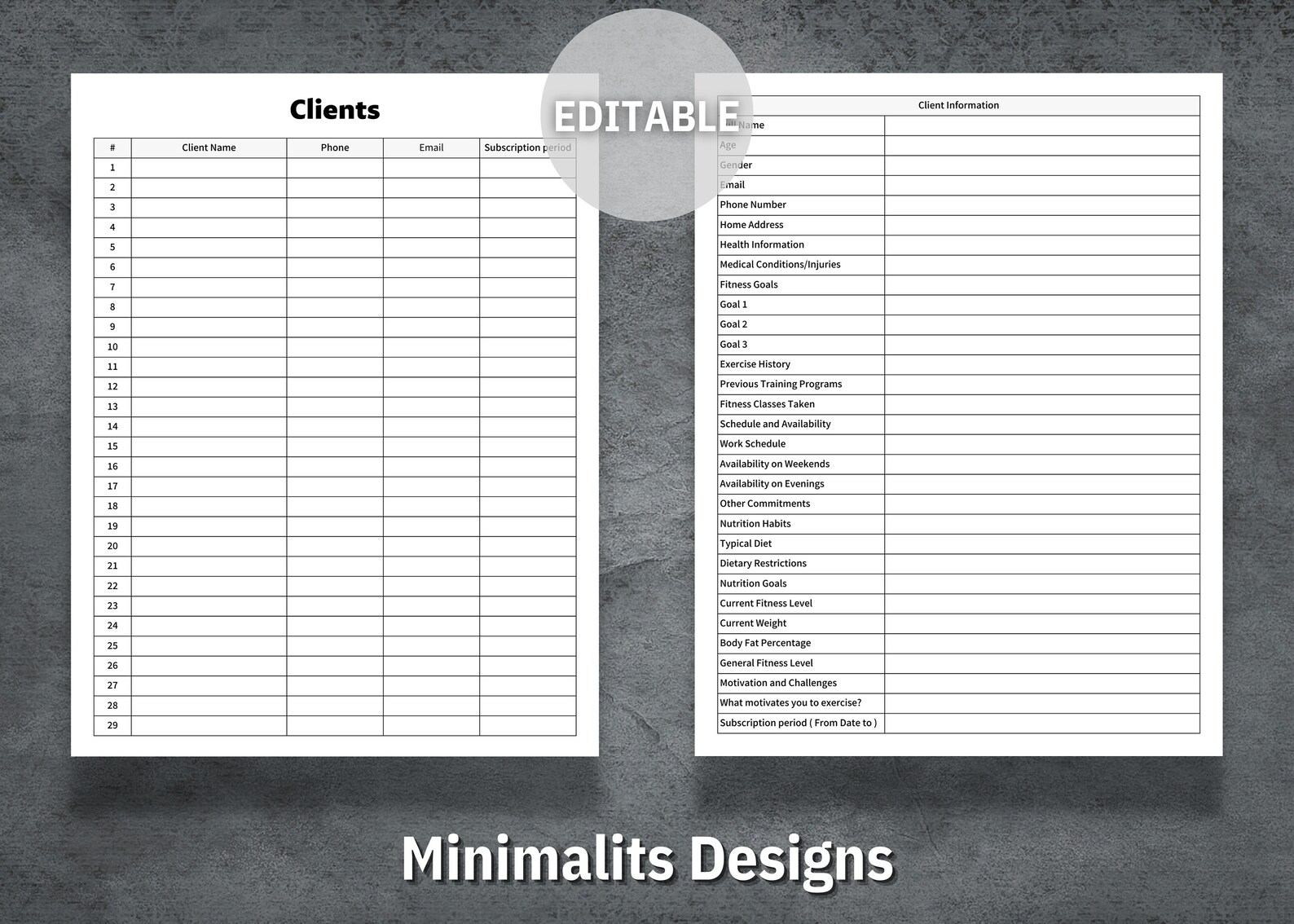 Personal Trainer Sheet, Personal Training Program Template, Fitness ...