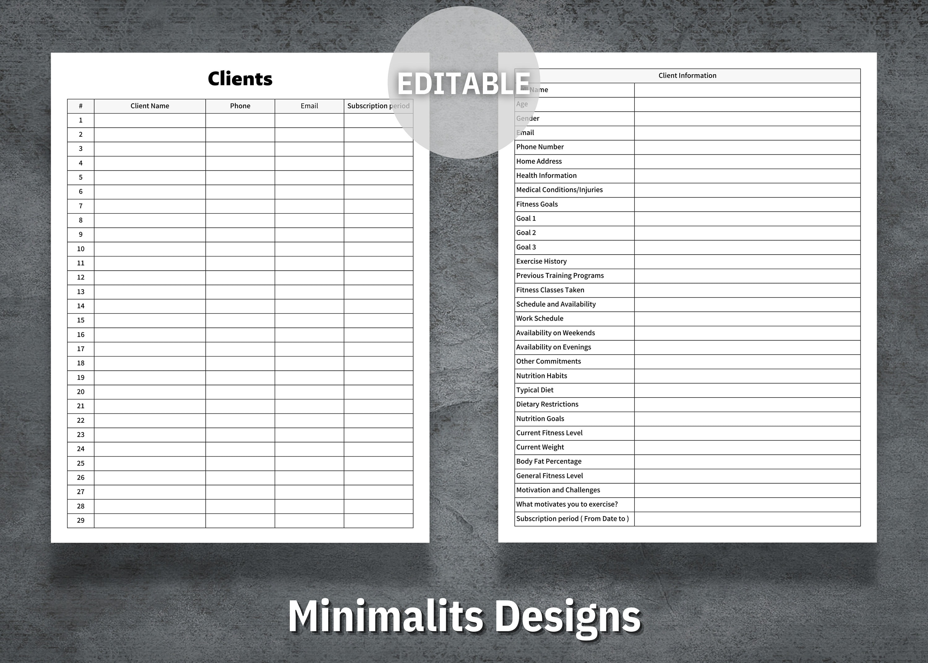 Personal Trainer Sheet, Personal Training Program Template, Fitness ...