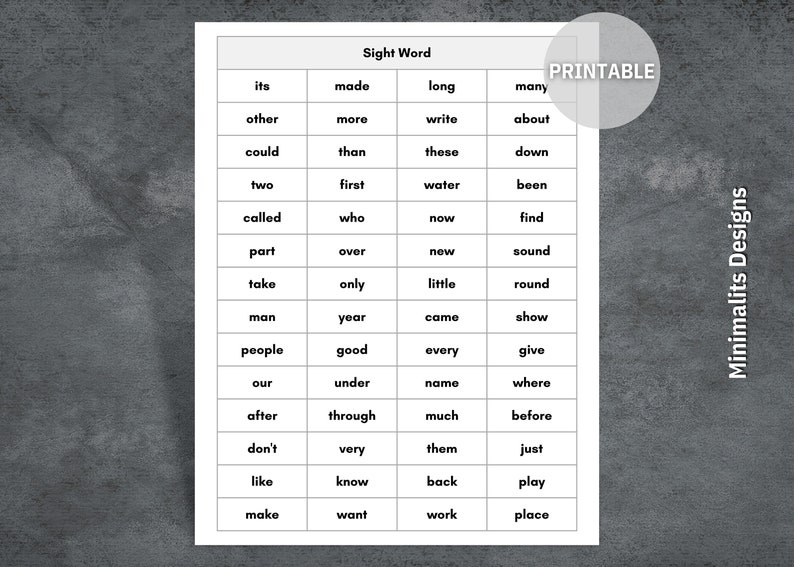 Sight Word Flash Cards Preschool Flashcards Printable - Etsy