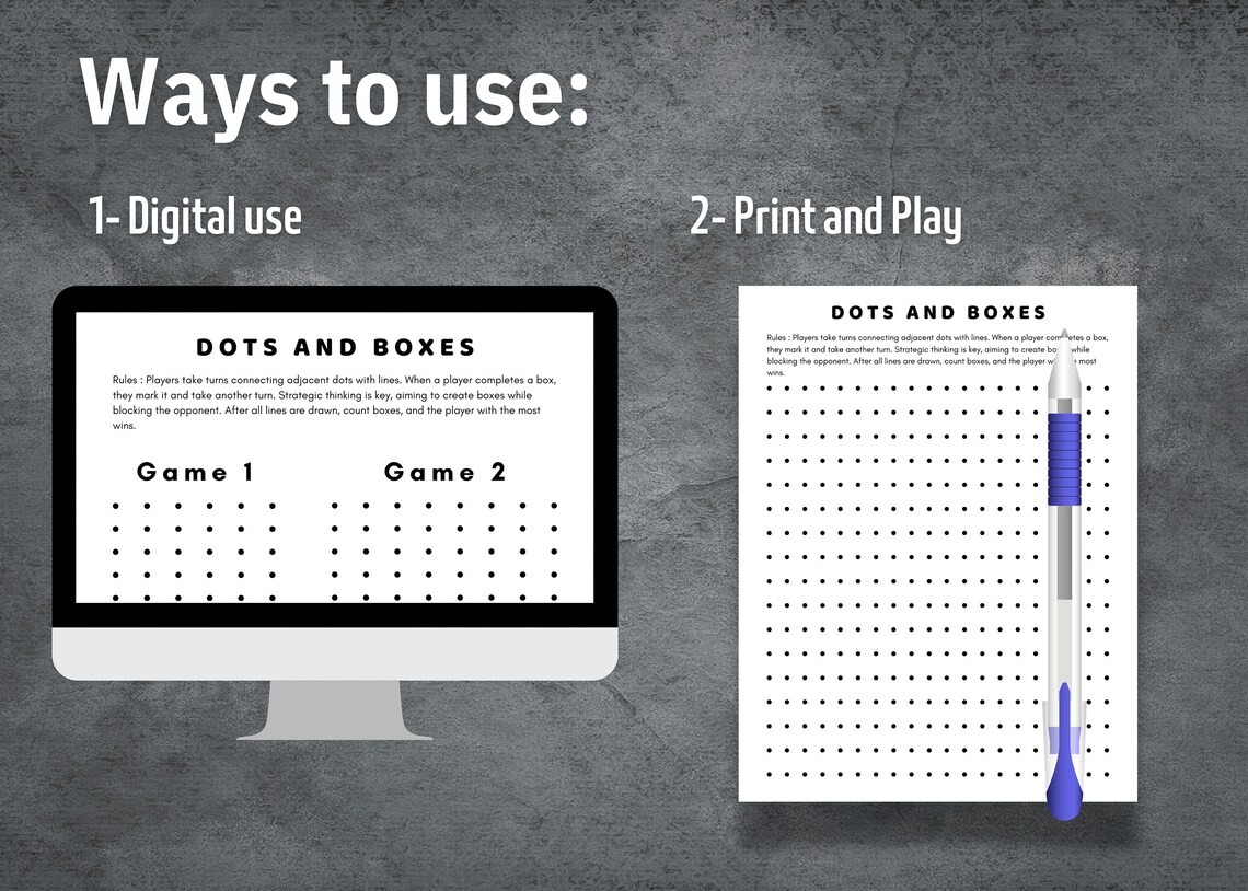 Dots and Boxes Game, Printable Dots Game, Classic Board Game, Printable ...