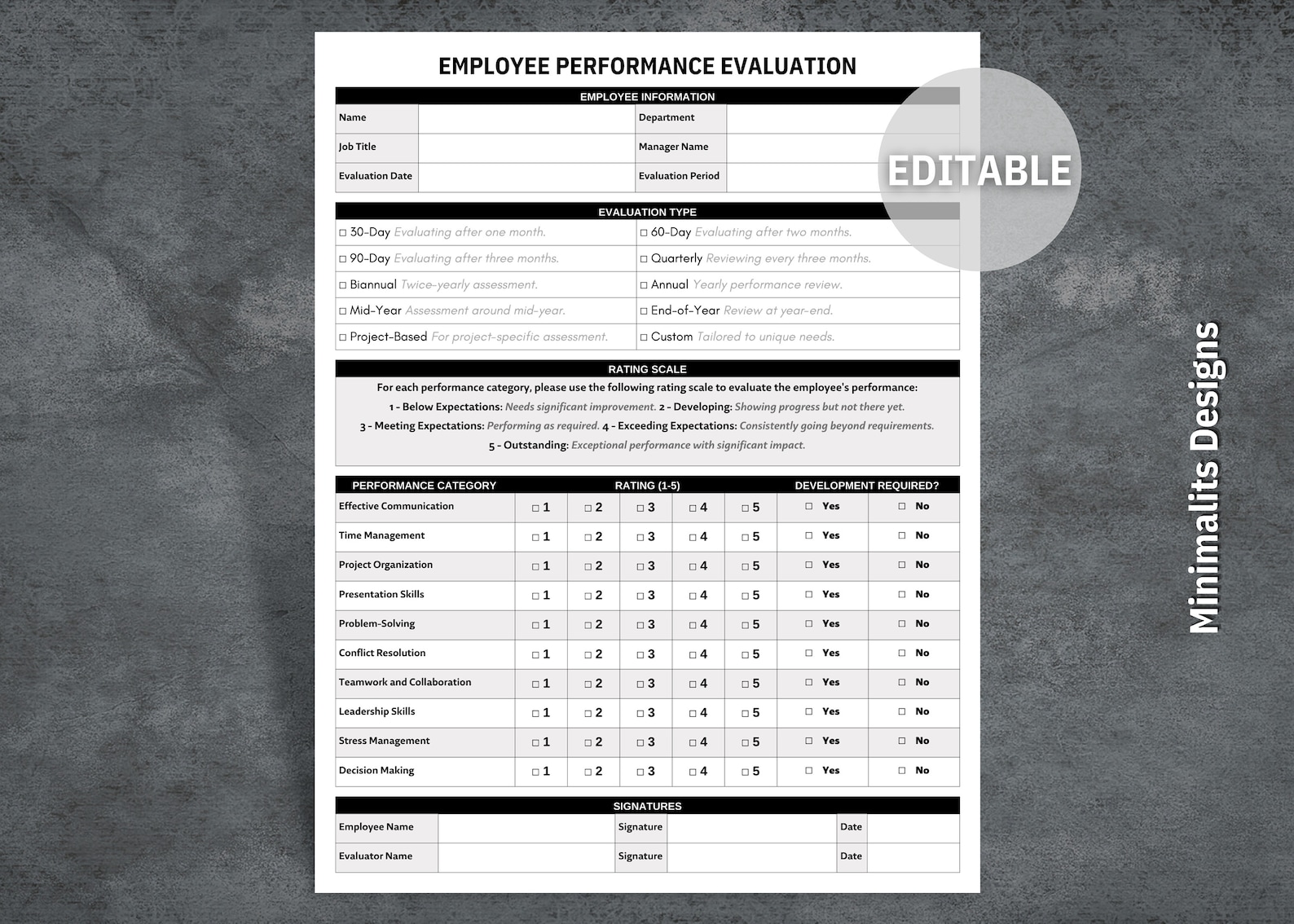Employee Performance Evaluation, Printable Performance Review, Human ...