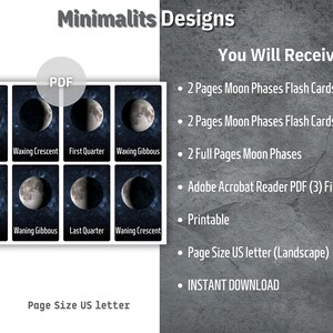 Moon Phases Flash Cards, Preschool Flashcards, Printable Montessori ...