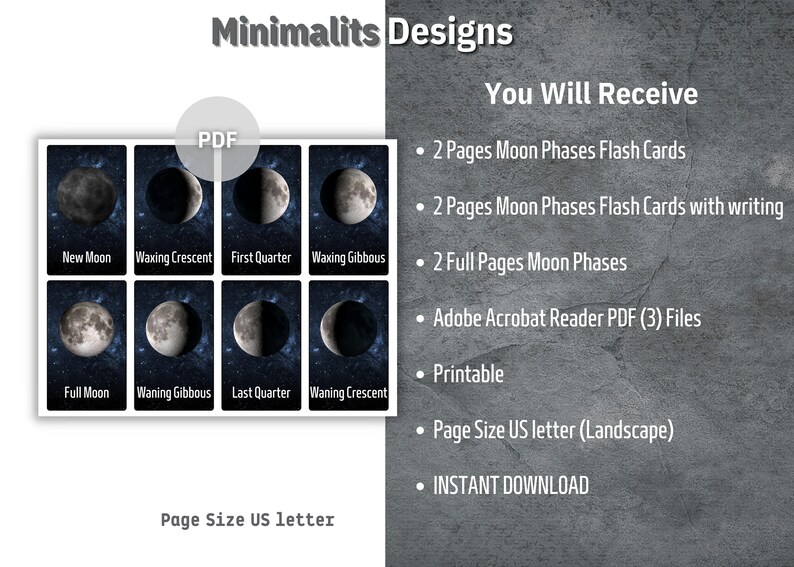 Moon Phases Flash Cards, Preschool Flashcards, Printable Montessori ...